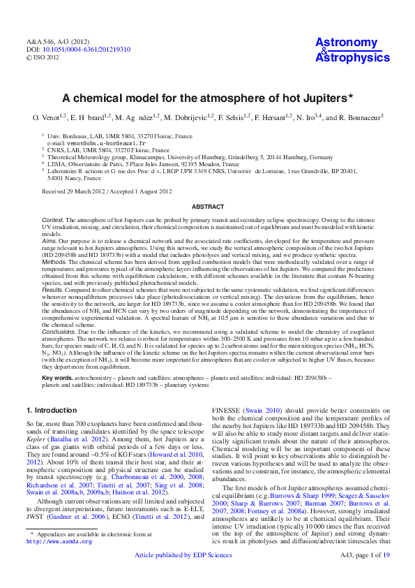 A chemical model for the atmosphere of hot Jupiters