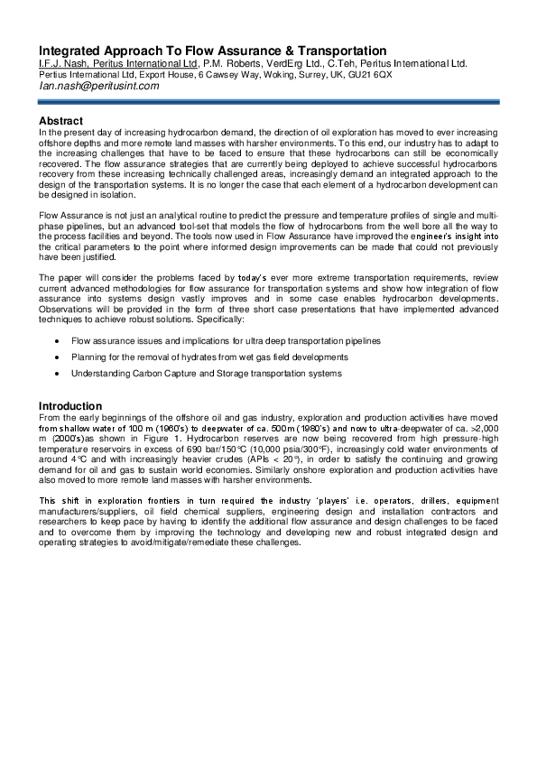 (PDF) Integrated Approach To Flow Assurance & Transportation