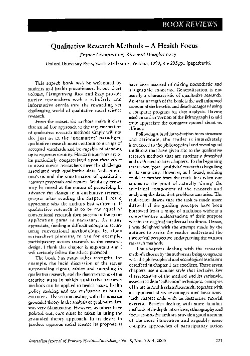 (PDF) Qualitative Research Methods - A Health Focus