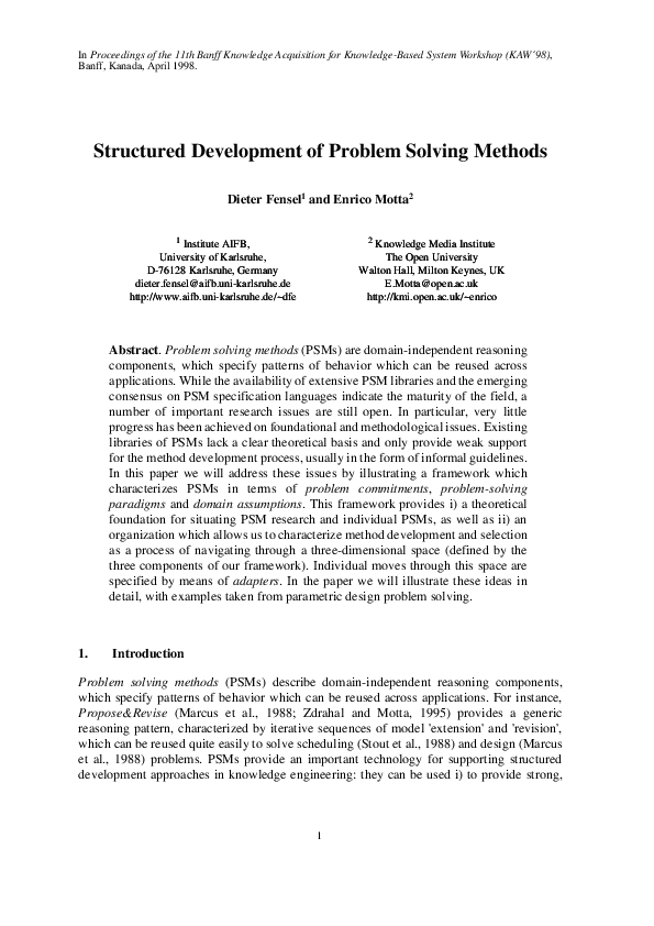 (PDF) Structured Development of Problem Solving Methods