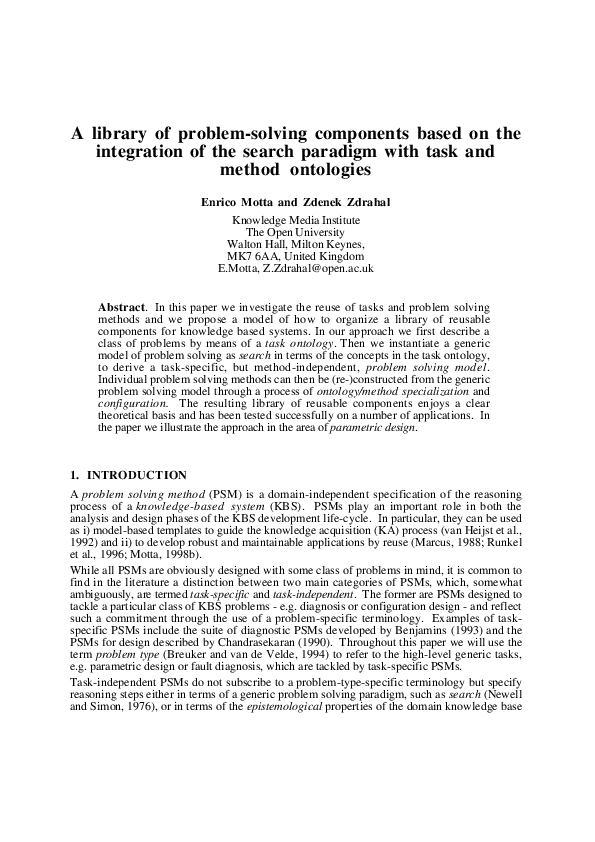 (PDF) A library of problem-solving components based on the integration of the search paradigm ...