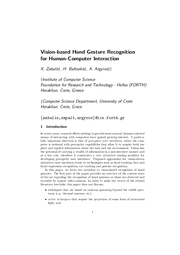 (PDF) Vision-based Hand Gesture Recognition for Human-Computer Interaction