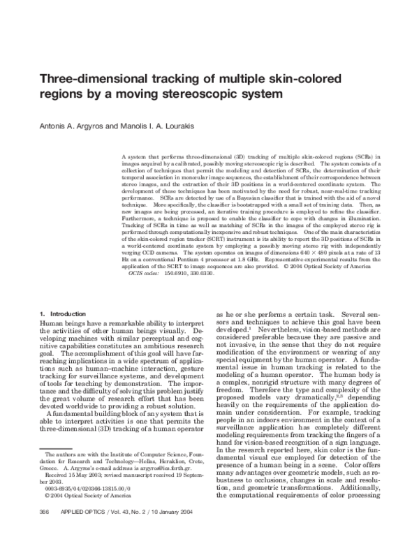 (PDF) 3D Tracking of Skin-Colored Regions by a Moving Stereoscopic Observer