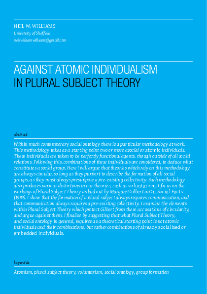 (PDF) Against Atomic Individualism in Plural Subject Theory