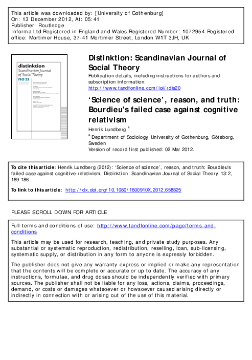 (PDF) ‘Science of science’, reason, and truth: Bourdieu's failed case ...