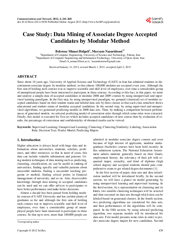 (PDF) Case Study: Data Mining of Associate Degree Accepted Candidates ...