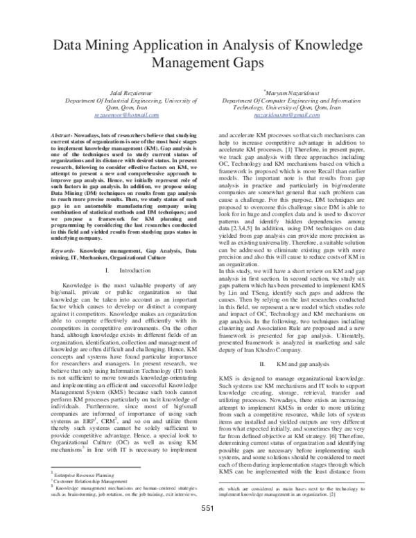 (PDF) Data Mining Application in Analysis of Knowledge Management Gaps