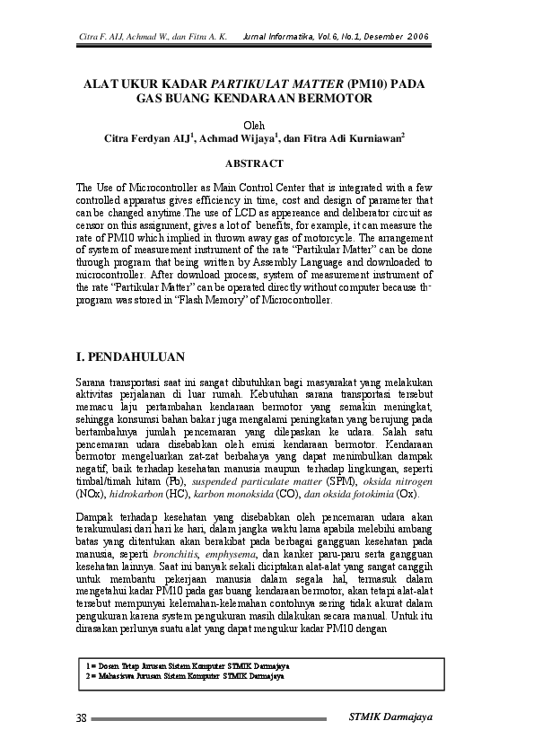 (PDF) ALAT UKUR KADAR PARTIKULAT MATTER (PM10) PADA GAS BUANG KENDARAAN ...
