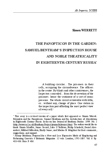 (PDF) The Panopticon in the Garden: Samuel Bentham’s Inspection House ...