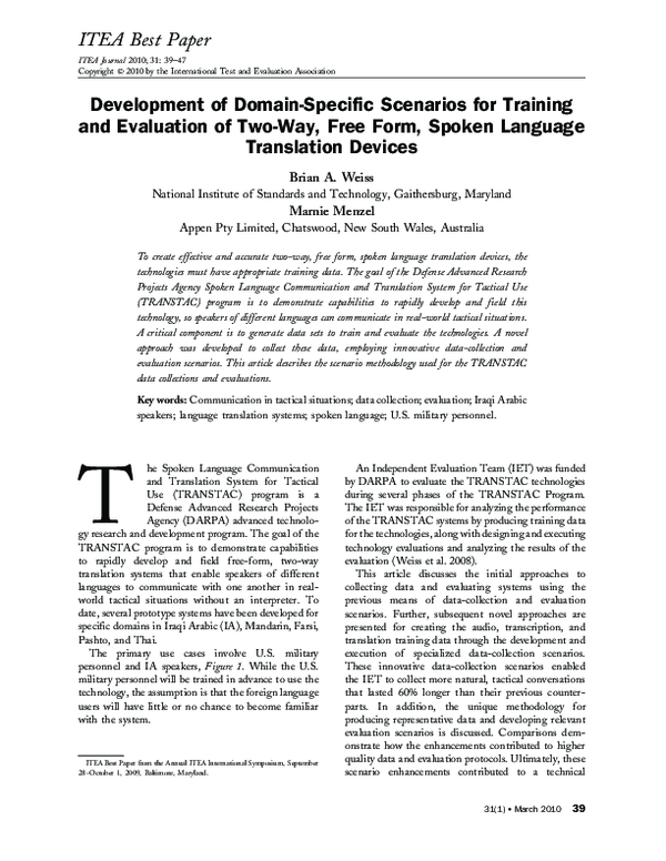 (PDF) Development of domain-specific scenarios for training and ...