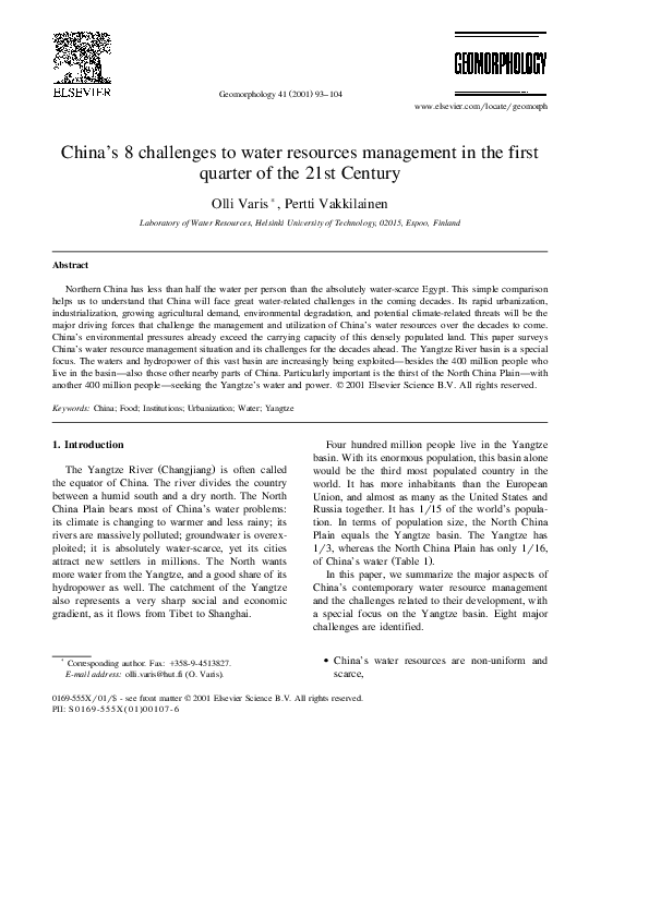 (PDF) China's 8 challenges to water resources management in the first ...