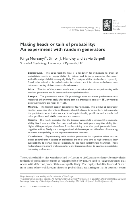 (PDF) Making heads or tails of probability: An experiment with random ...