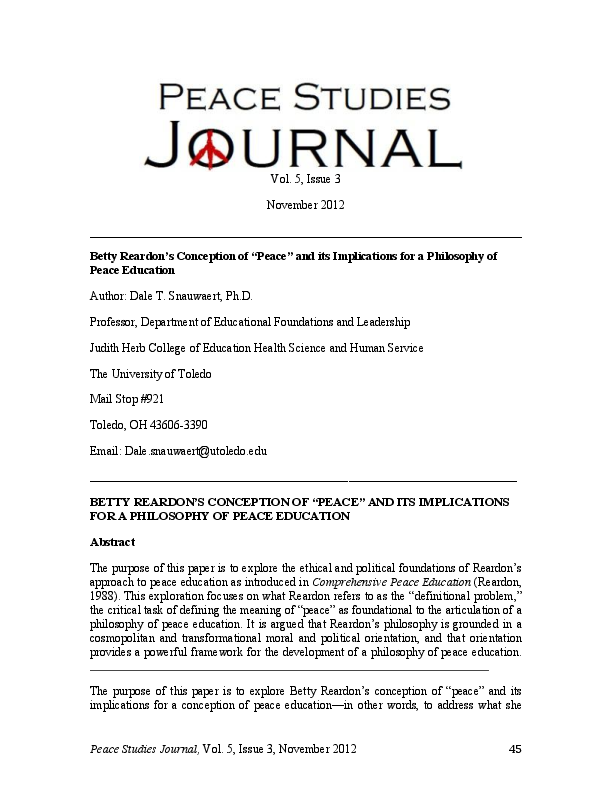 (PDF) Betty Reardon’s Conception of “Peace” and its Implications for a ...