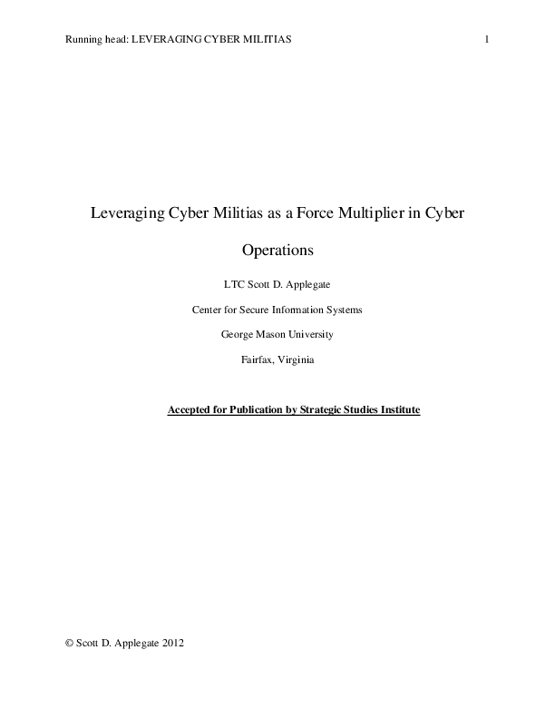 (PDF) Leveraging Cyber Militias as a Force Multiplier in Cyber Operations