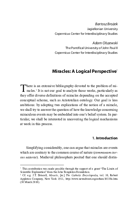 (PDF) Miracles: a Logical Perspective, (in:) Logic in Theology, B ...