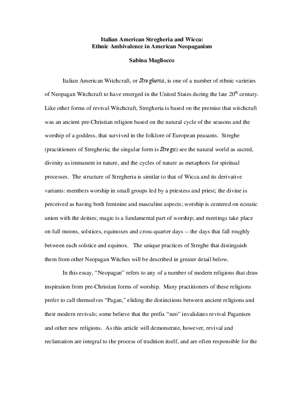 (PDF) Italian American Stregheria and Wicca: Ethnic ambivalence in ...