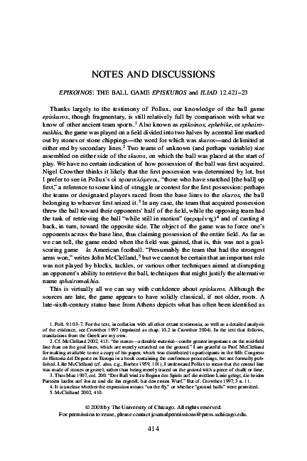 (PDF) Epikoinos: The Ball Game Episkuros and Iliad 12.421- 23