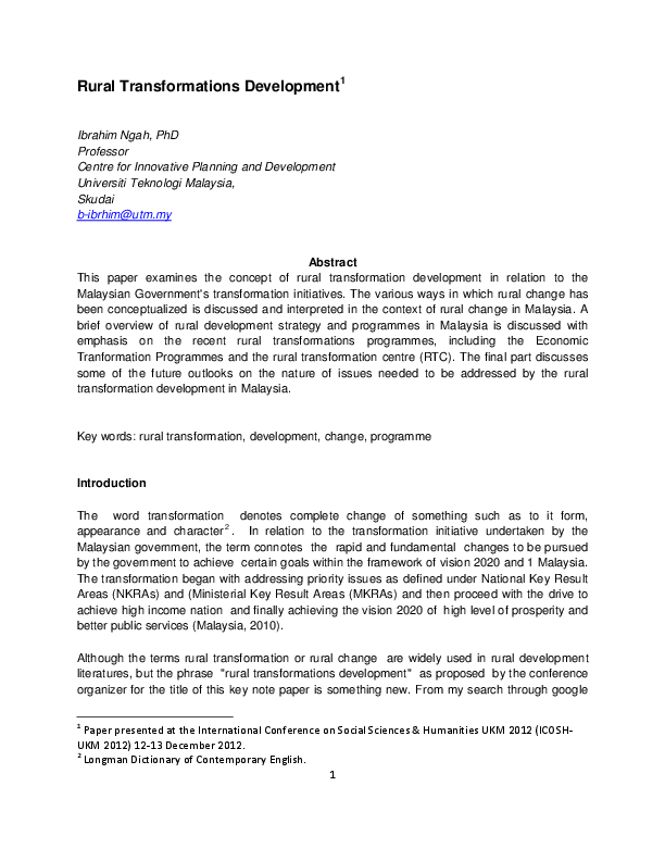 (PDF) Rural Transformations Development