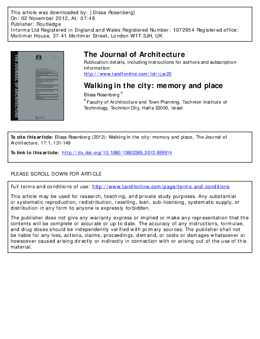 (PDF) Walking in the City: Memory and Place