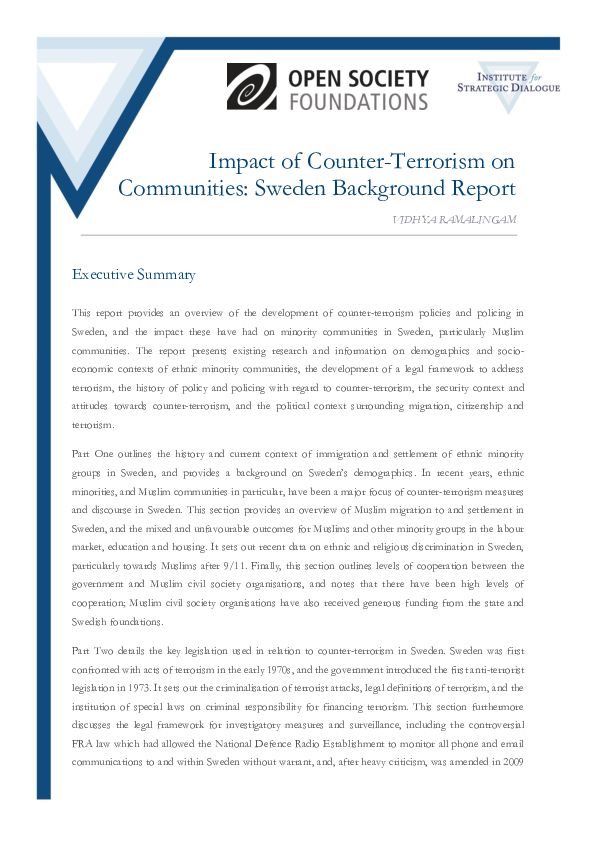(PDF) Impact of Counter-Terrorism on Communities: Sweden Background Report