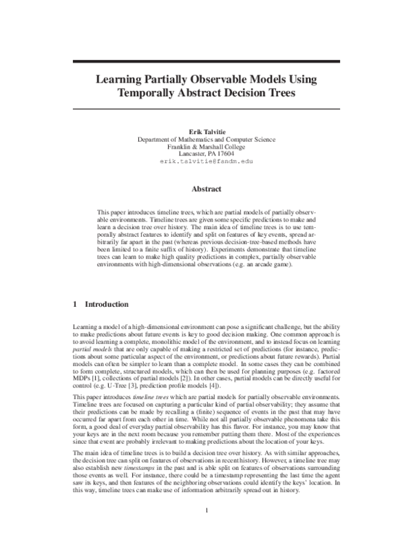 (PDF) Learning Partially Observable Models Using Temporally Abstract Decision Trees