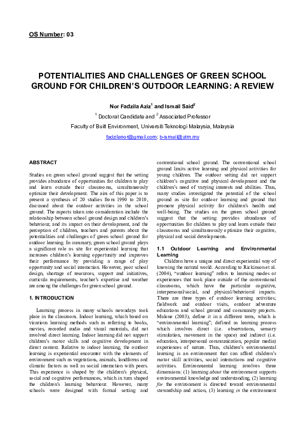 (PDF) Potentialities and Challenges of Green School Ground for Children ...