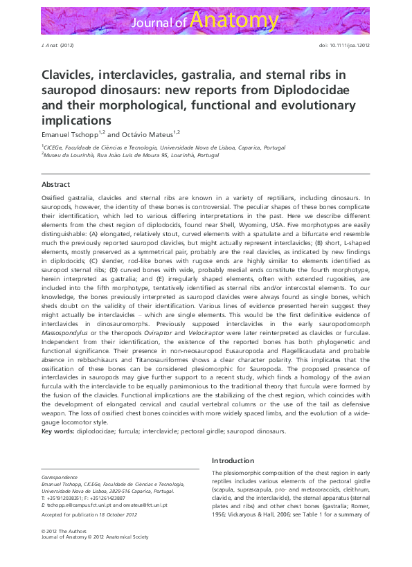 (PDF) Clavicles, interclavicles, gastralia, and sternal ribs in ...