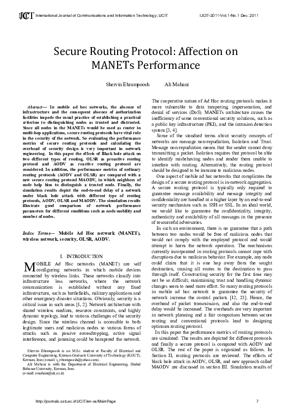 Pdf Secure Routing Protocol Affection On Manets Performance Journal