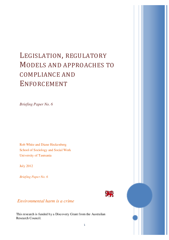 (PDF) White, R., & Heckenberg, D. (2012) 'Legislation, Regulatory ...