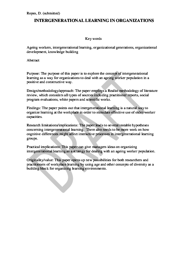(PDF) Intergenerational learning in organizations