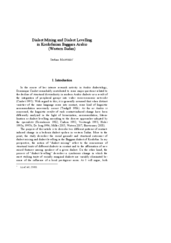 (PDF) Dialect mixing and dialect levelling in Kordofanian Baggara ...