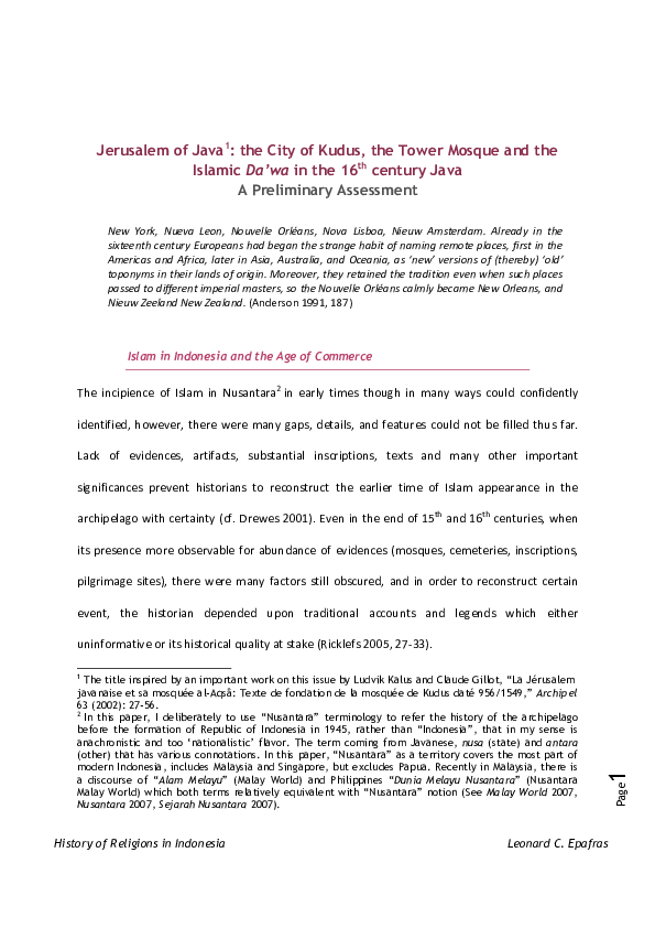 (PDF) Jerusalem of Java: the City of Kudus, the Tower Mosque and the ...