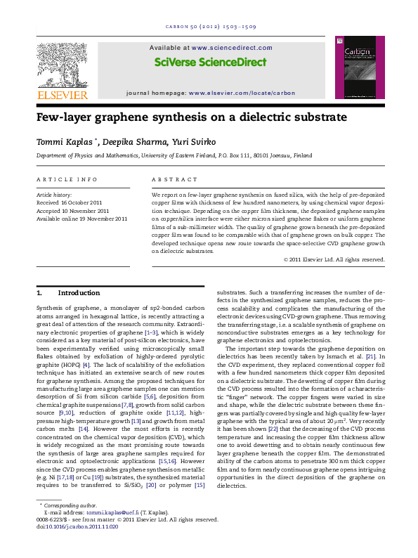 (PDF) Few-layer graphene synthesis on a dielectric substrate