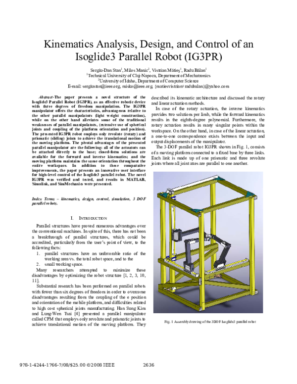 (PDF) Kinematics analysis, design, and control of an Isoglide3 Parallel Robot (IG3PR)