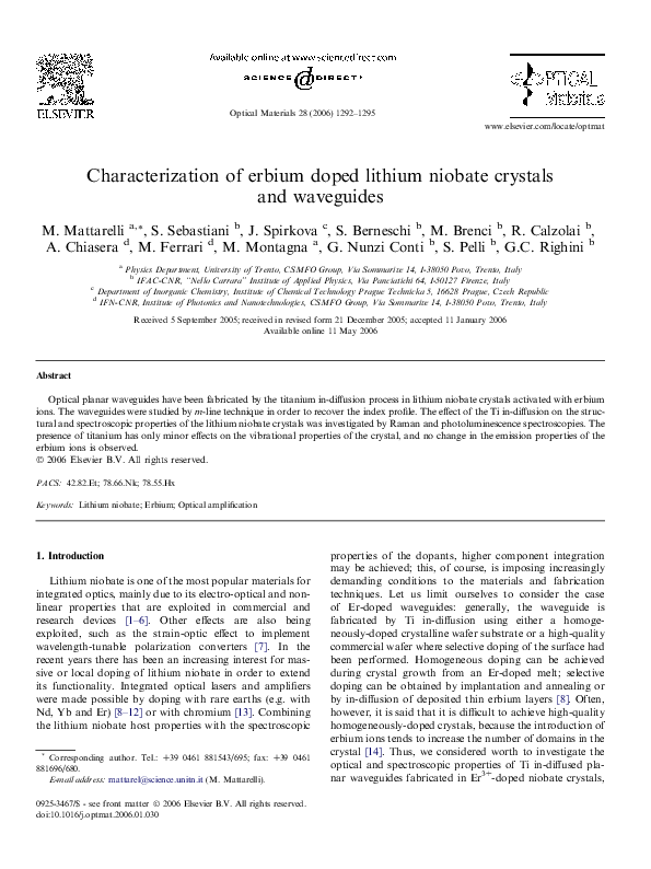 (PDF) Characterization of erbium doped lithium niobate crystals and waveguides