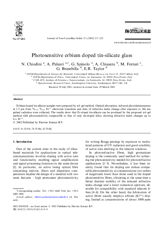 (PDF) Photosensitive erbium doped tin-silicate glass
