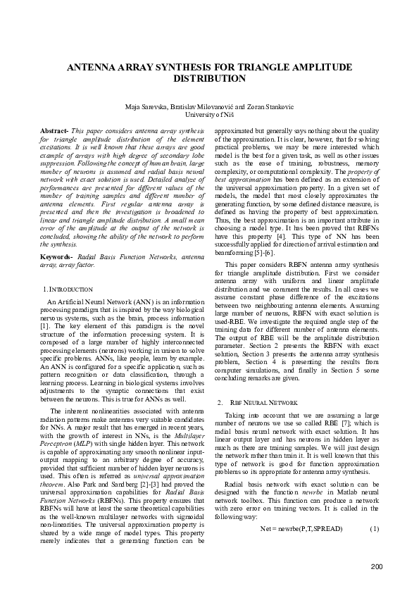 (PDF) ANTENNA ARRAY SYNTHESIS FOR TRIANGLE AMPLITUDE DISTRIBUTION