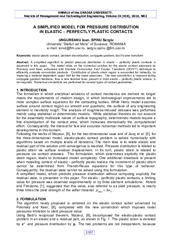 (PDF) A SIMPLIFIED MODEL FOR PRESSURE DISTRIBUTION IN ELASTIC–PERFECTLY ...
