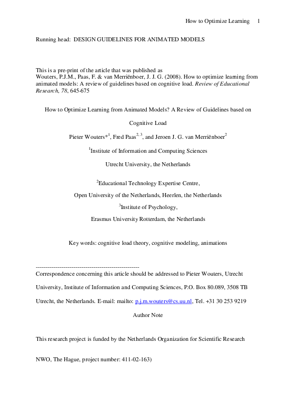 Pdf How To Optimize Learning From Animated Models A Review Of Guidelines Based On Cognitive Load