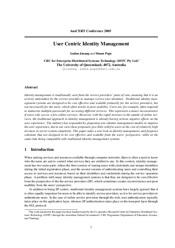 Pdf User Centric Identity Management