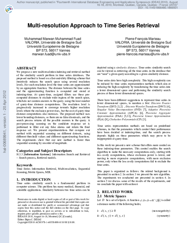 (PDF) Multi-resolution approach to time series retrieval
