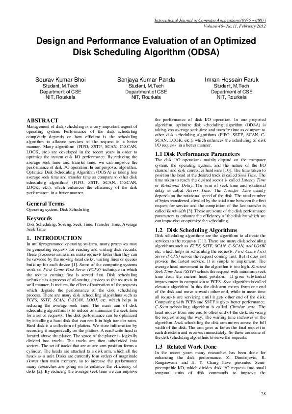 Pdf Optimized Disk Scheduling Algorithm For Improved Io Performance 7911