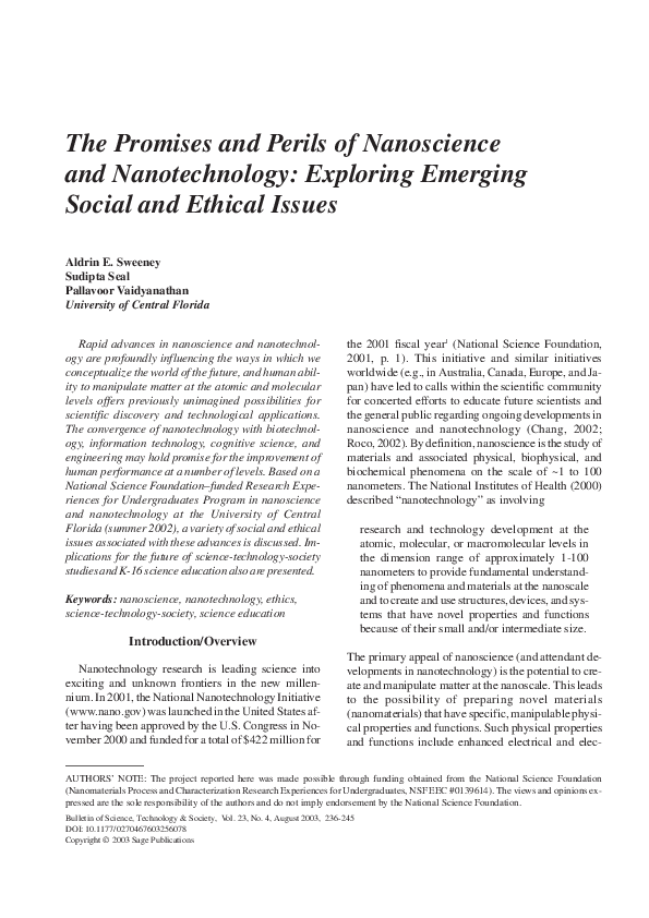 (PDF) The Promises and Perils of Nanoscience and Nanotechnology ...