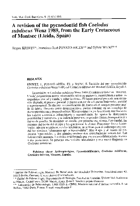 (PDF) A revision of the pycnodontid fish Coelodus subdiscus Wenz 1989 ...