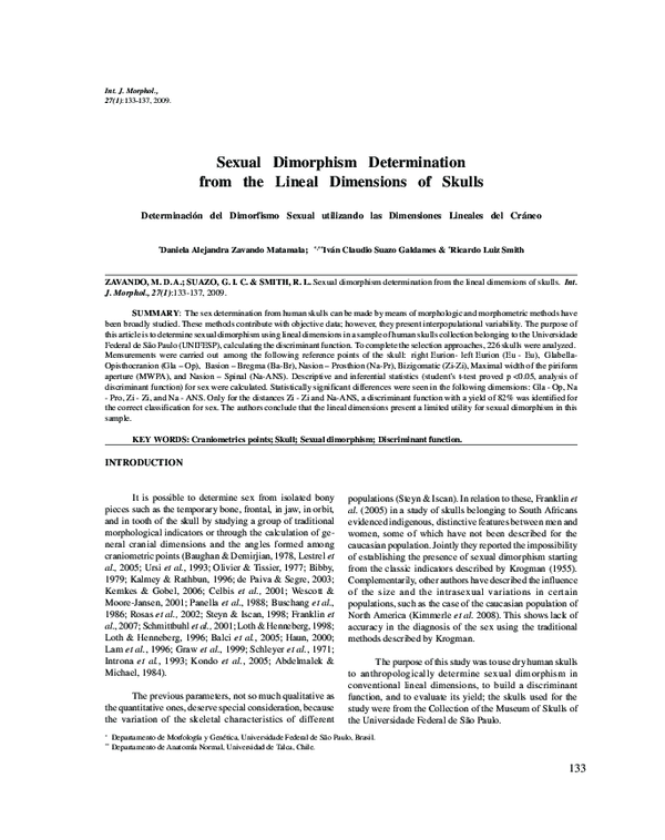 Pdf Sexual Dimorphism Determination From The Lineal Dimensions Of Skulls