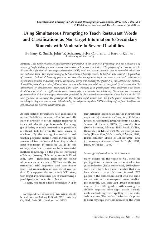 (PDF) Using simultaneous prompting to teach restaurant words and ...