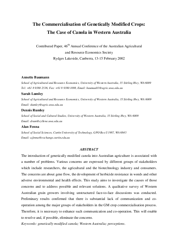 (PDF) The Commercialisation of Genetically Modified Crops: The Case of ...