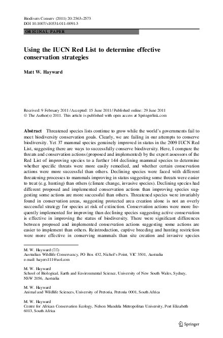 (PDF) Using the IUCN Red List to determine effective conservation ...
