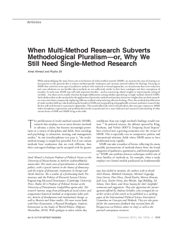 (PDF) When Multi-Method Research Subverts Methodological Pluralism — or ...
