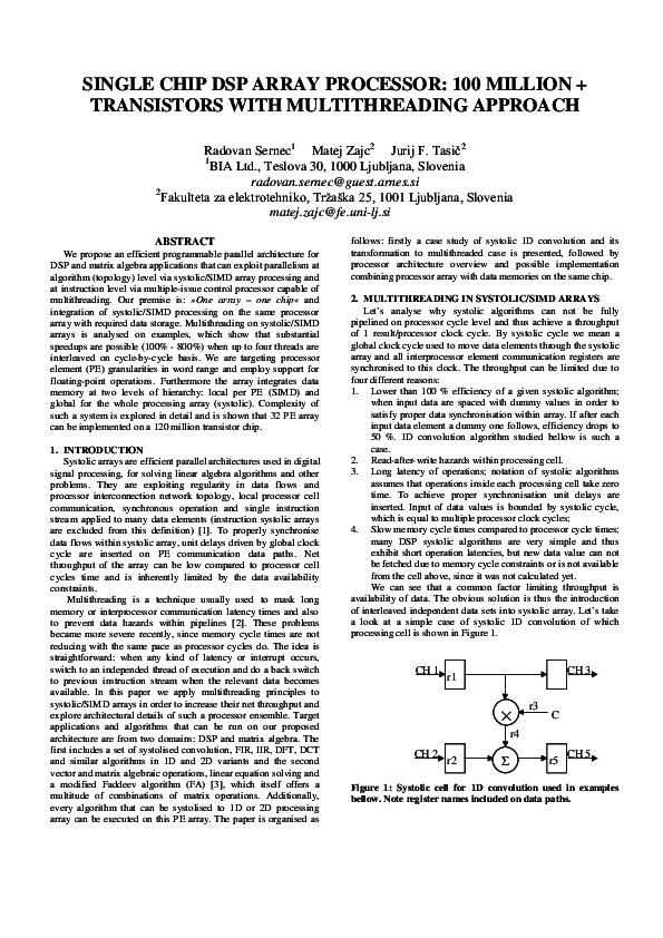 Pdf Single Chip Dsp Array Processor 100 Million Transistors With Multithreading Approach